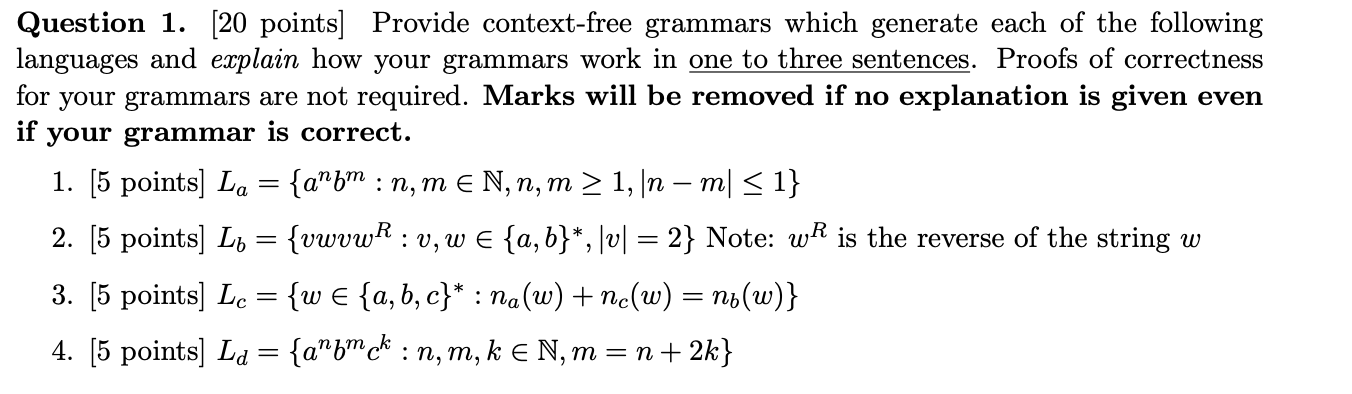 Solved Question 1. [20 points] Provide context-free grammars | Chegg.com