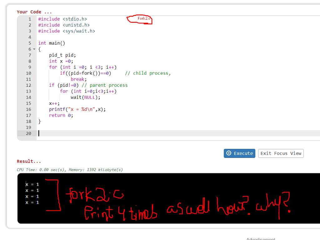 Solved Two questions regarding Operating Systems Fork() code | Chegg.com