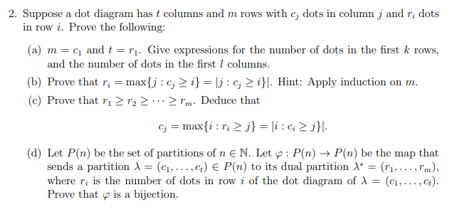 2. Suppose a dot diagram has t columns and m rows | Chegg.com