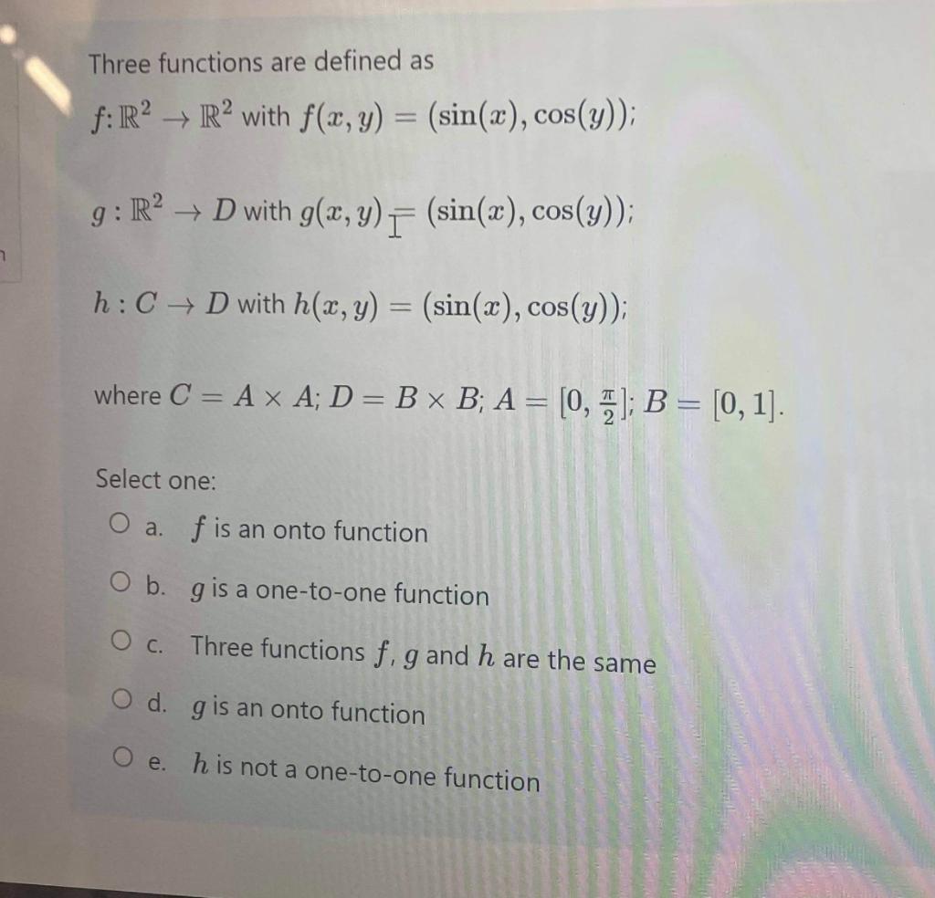 Solved Three functions are defined as f: R2 + R2 with f(x, | Chegg.com