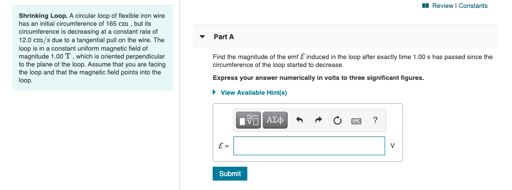 Solved 1 Review Constants Part A Shrinking Loop. A circular | Chegg.com