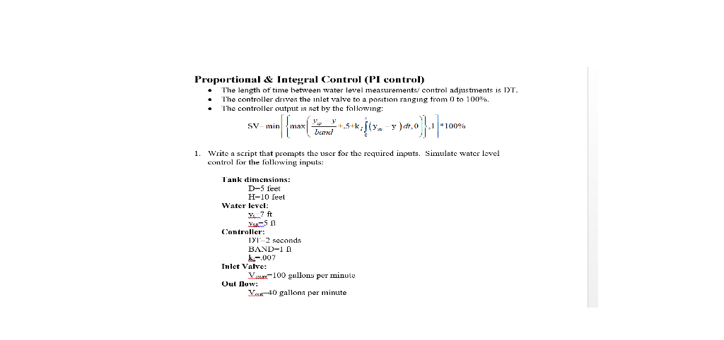 Proportional & Integral Control (PI control) The | Chegg.com