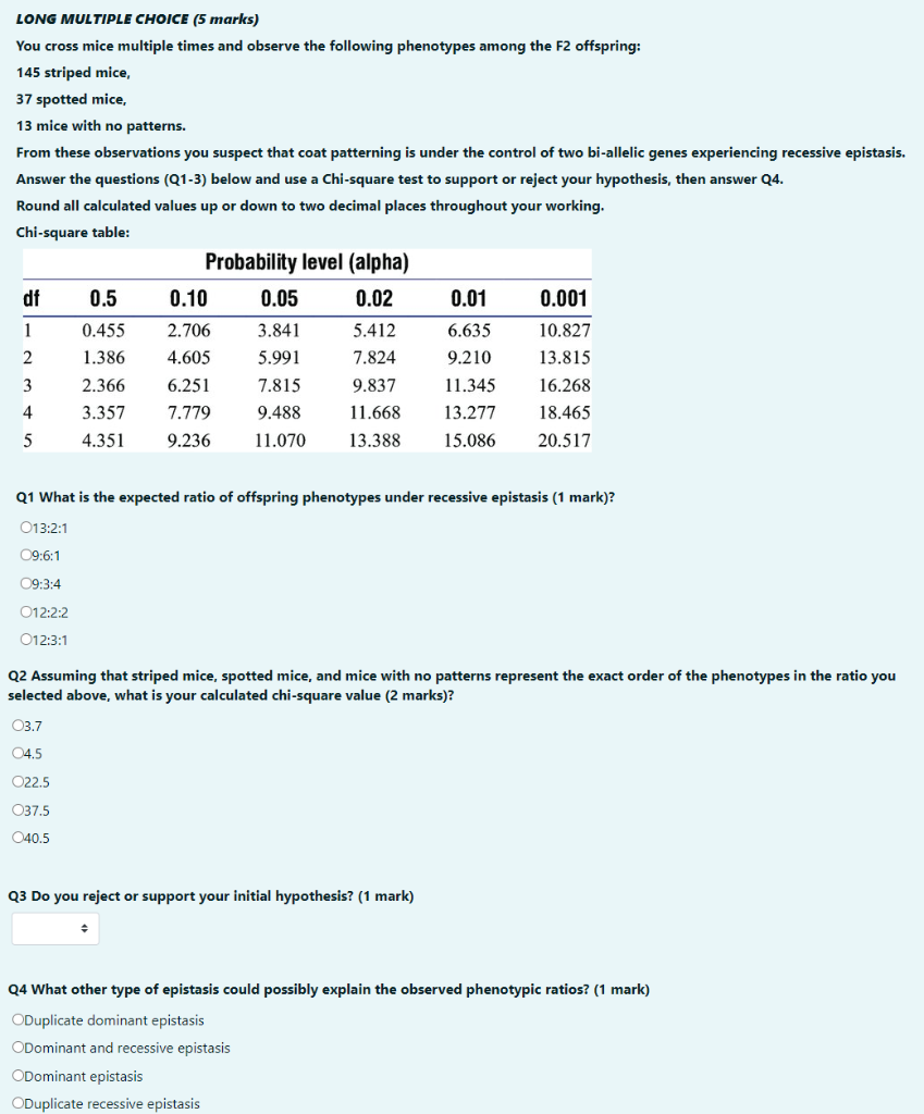 Solved LONG MULTIPLE CHOICE (5 marks) You cross mice | Chegg.com