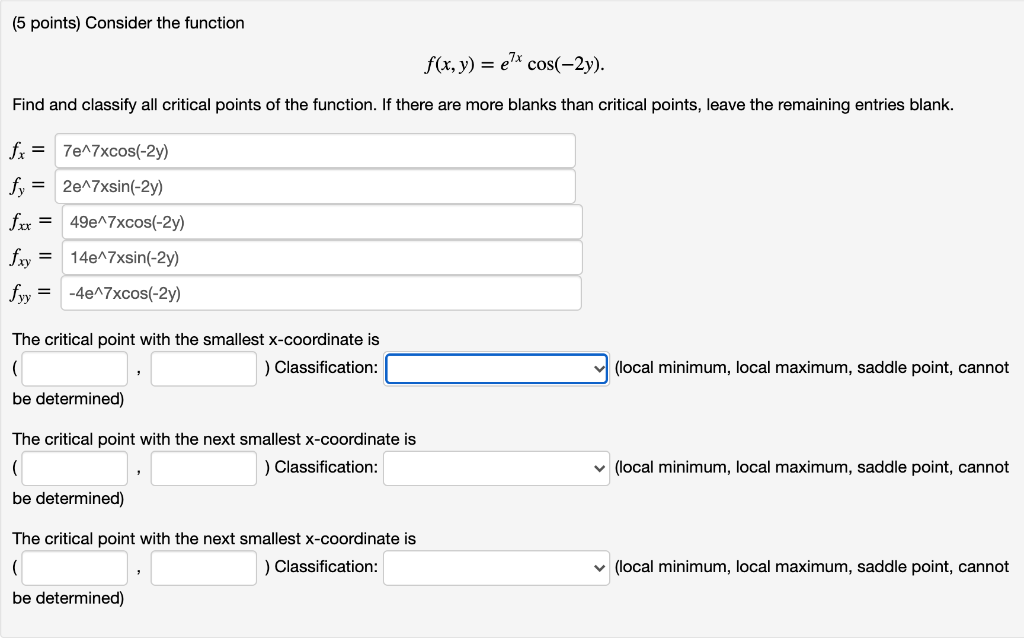 Solved 5 Points Consider The Function Fx Y E7x 2570