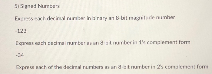 Solved 5) Signed Numbers Express each decimal number in | Chegg.com