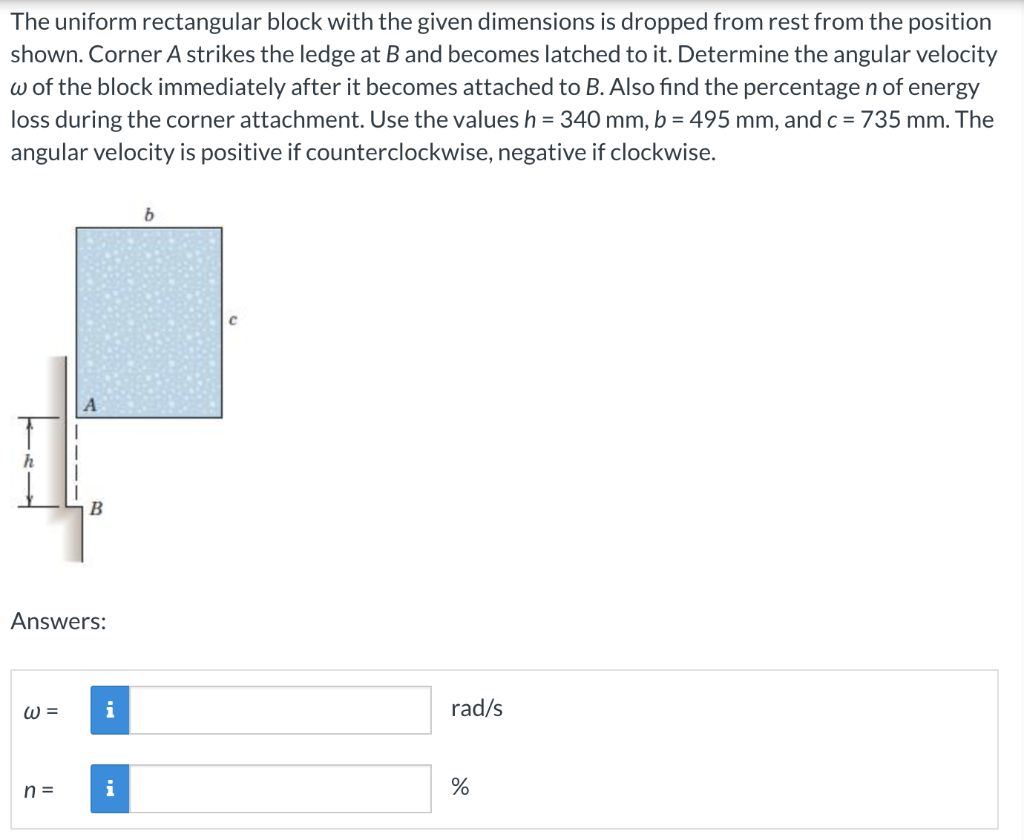 Solved The uniform rectangular block with the given | Chegg.com