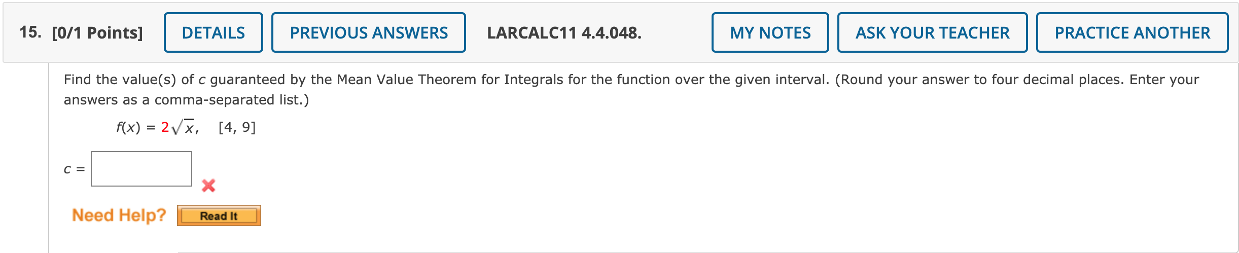 Solved 15. [0/1 Points] DETAILS PREVIOUS ANSWERS LARCALC11 | Chegg.com