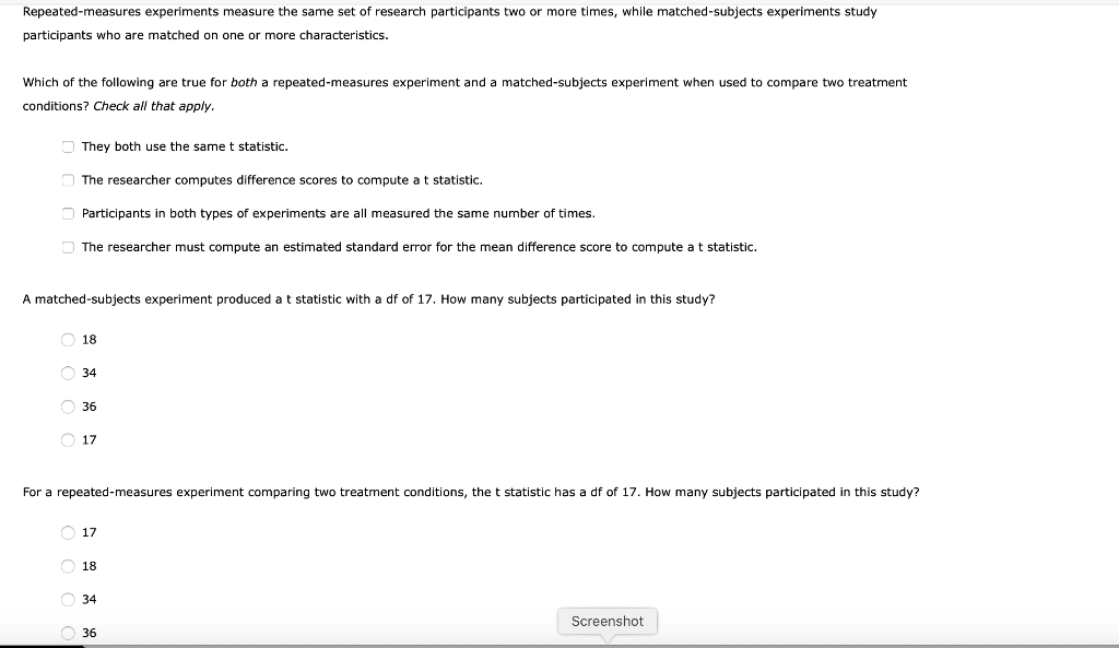 Solved Repeated-measures experiments measure the same set of | Chegg.com