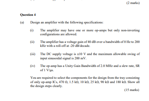 Solved Design an amplifier with the following | Chegg.com