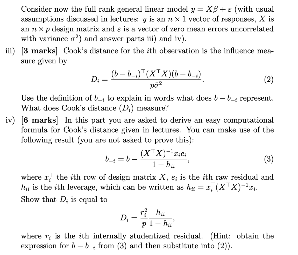 Consider now the full rank general linear model y = | Chegg.com
