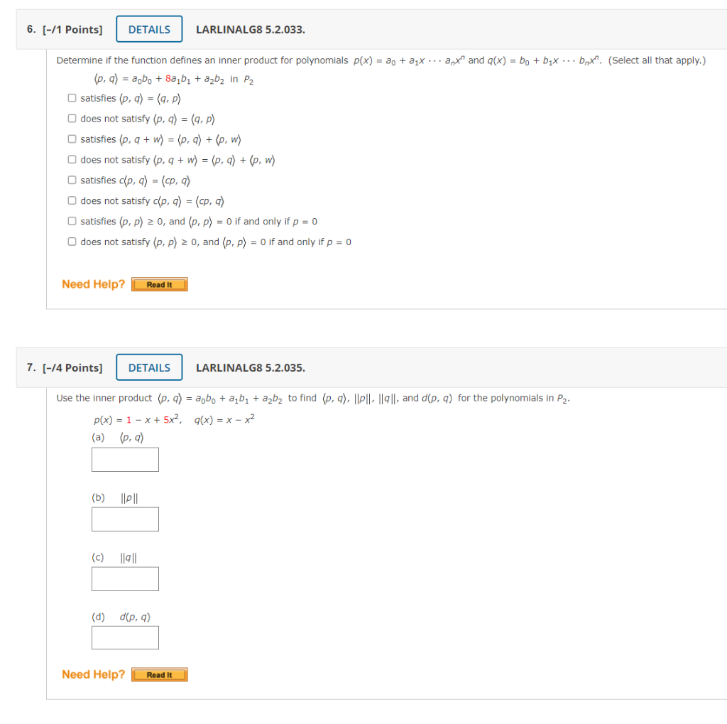 Solved 6. [-/1 Points] DETAILS LARLINALG8 5.2.033. Determine | Chegg.com