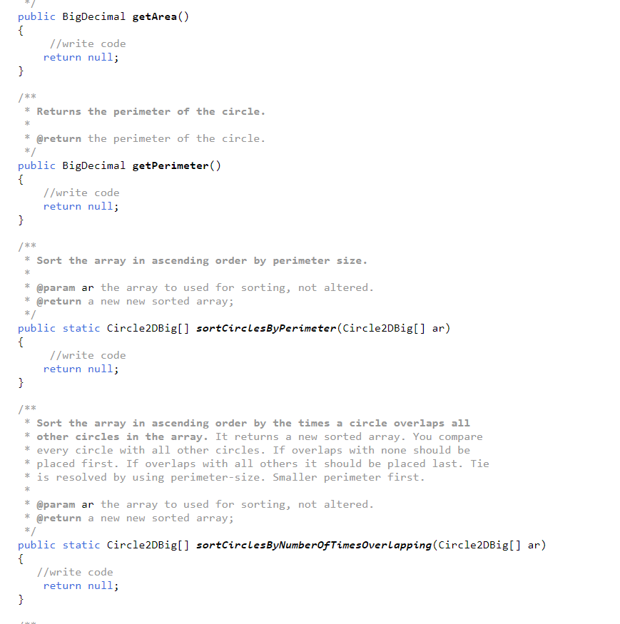 public BigDecimal getArea(){//write codereturn | Chegg.com