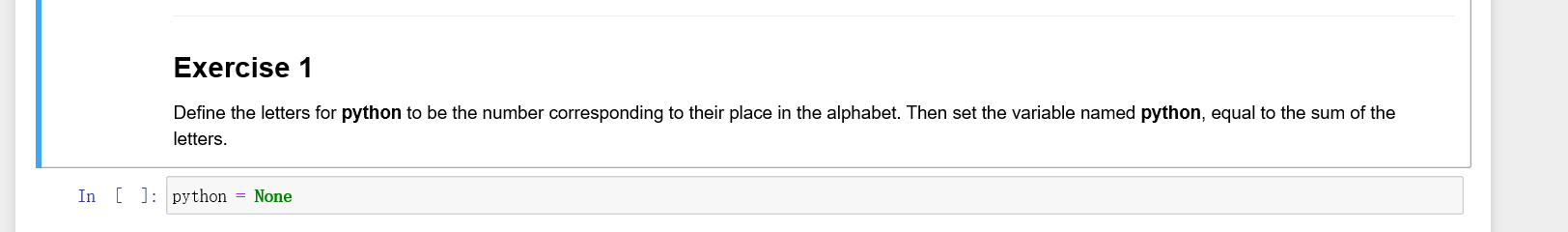Solved Exercise 1 Define the letters for python to be the | Chegg.com