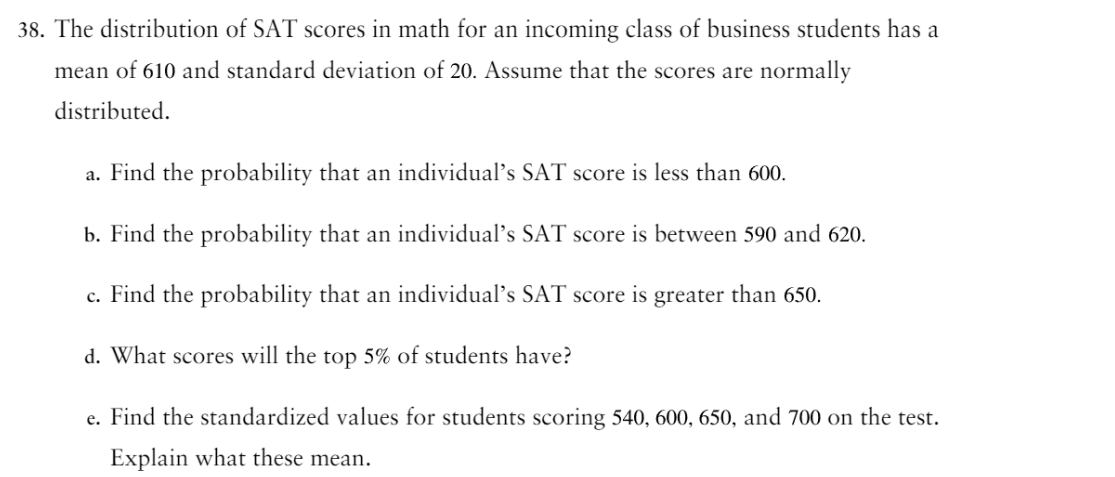 Solved The distribution of SAT scores in math for an | Chegg.com
