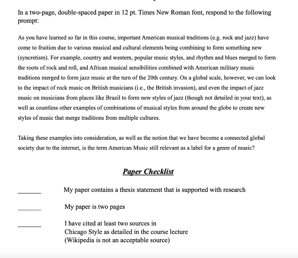 In a two-page, double-spaced paper in 12 pt. Times | Chegg.com
