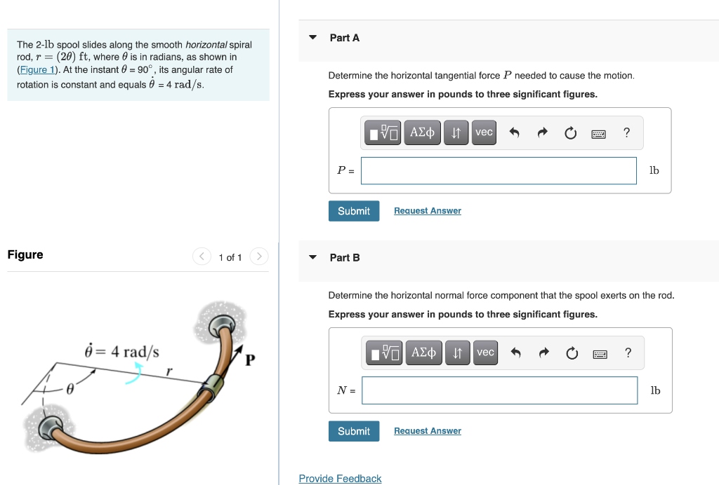 Solved The 2-lb spool slides along the smooth horizontal | Chegg.com