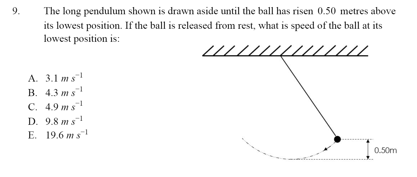 Solved 9. The long pendulum shown is drawn aside until the | Chegg.com