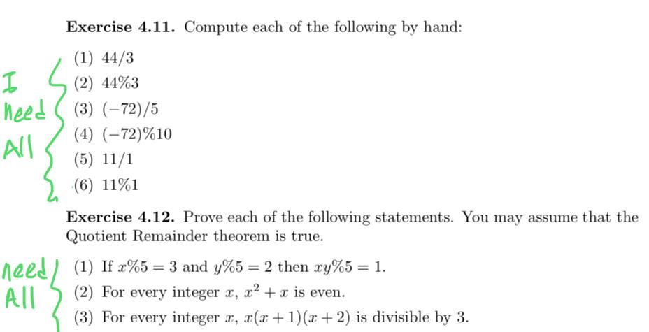 Solved Exercise 4.11. Compute each of the following by hand: | Chegg.com