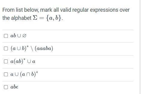 Solved From list below, mark all valid regular expressions | Chegg.com