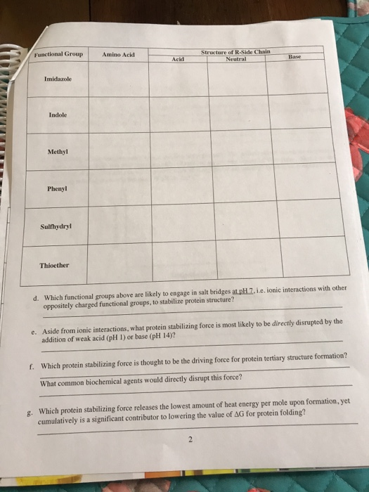 Solved Functional Group Amino Acid Structure of R-Side Chain | Chegg.com