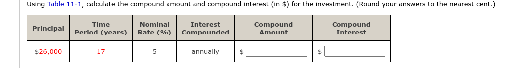 Solved Using Table 11-1, calculate the compound amount and | Chegg.com