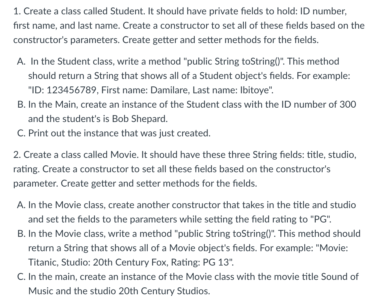 Solved 1. Create a class called Student. It should have | Chegg.com