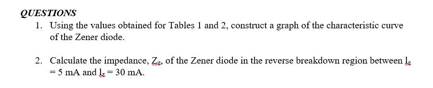 Solved QUESTIONS 1. Using the values obtained for Tables 1 | Chegg.com