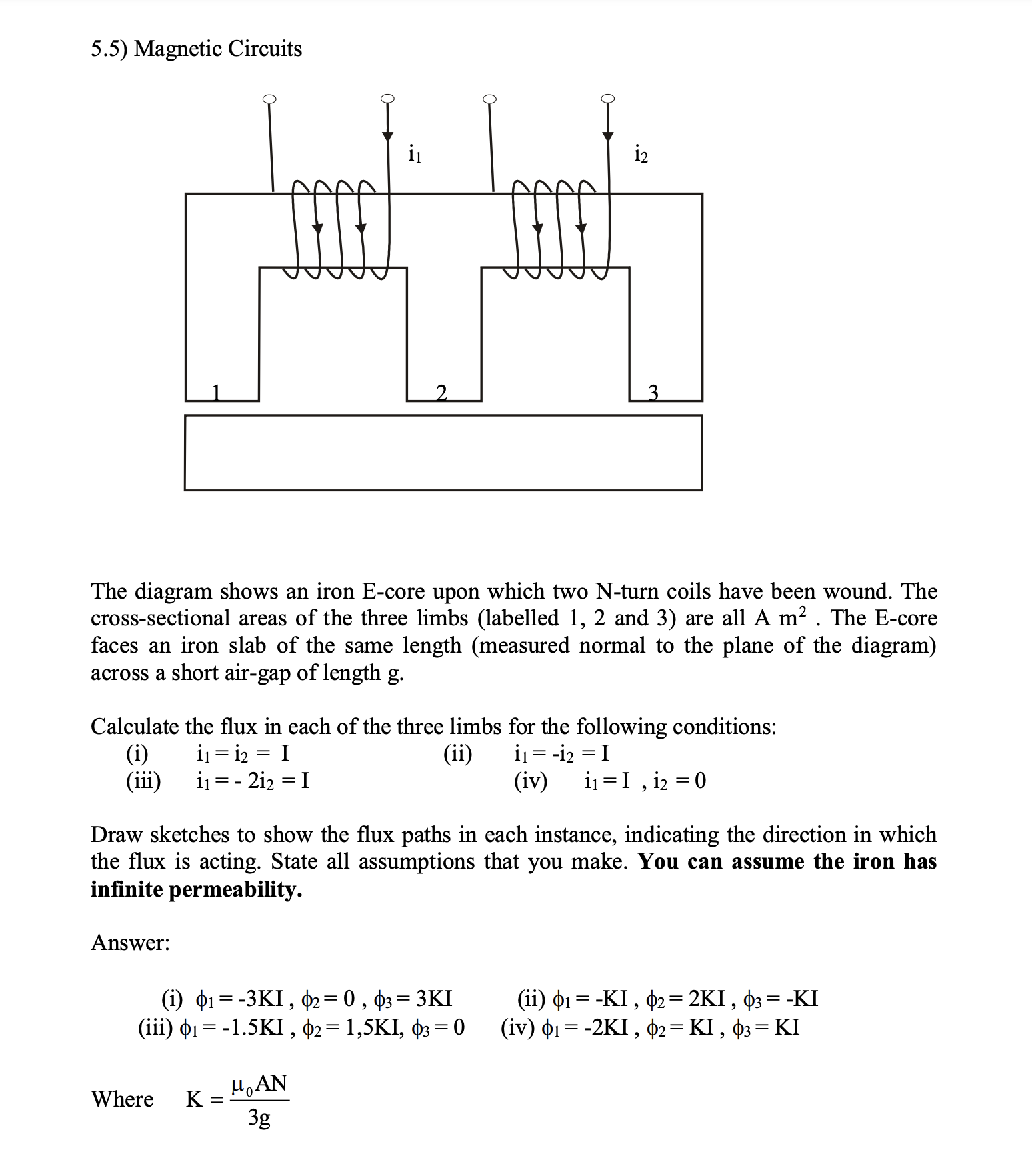 Solved The diagram shows an iron E-core upon which two | Chegg.com