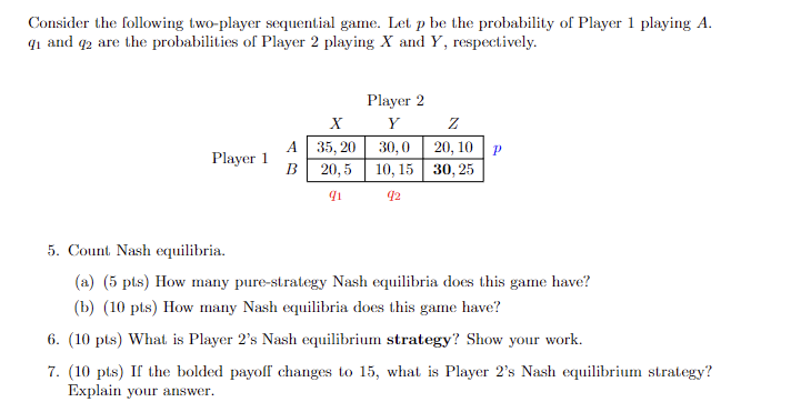 Consider the following two-player sequential game. | Chegg.com