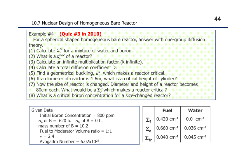 10.7 Nuclear Design of Homogeneous Bare Reactor | Chegg.com