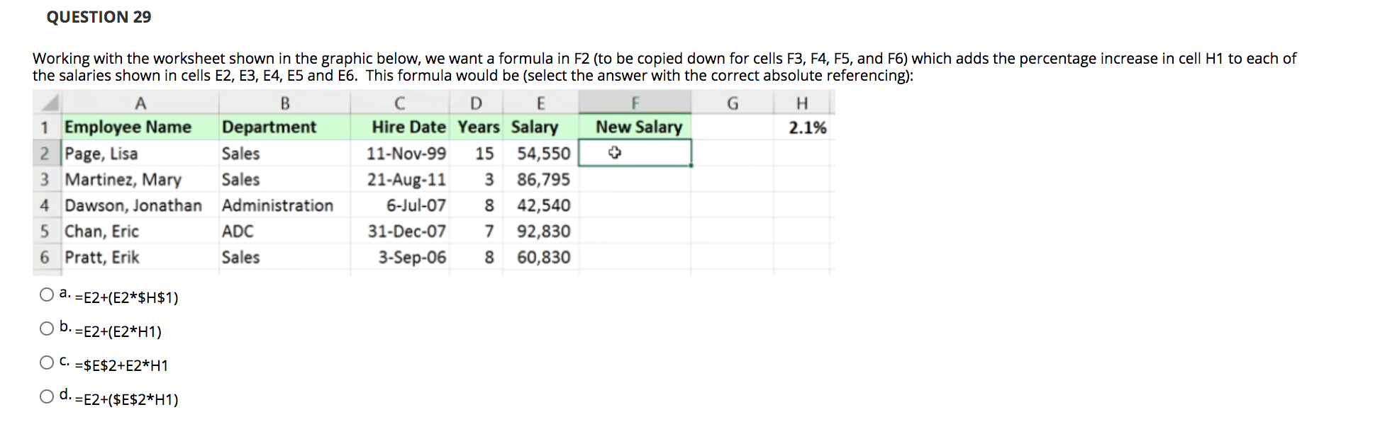 Solved QUESTION 29 Working with the worksheet shown in the | Chegg.com