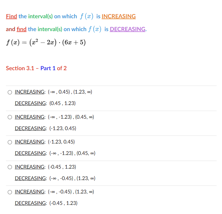Solved Find the interval(s) on which f(x) is INCREASING and | Chegg.com