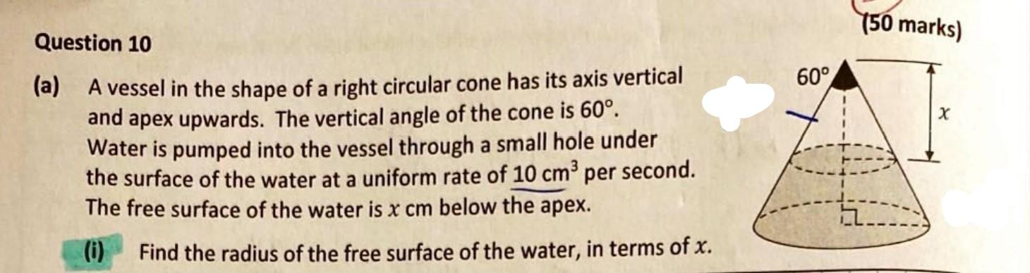 Solved 150 marks) 60° x Question 10 (a) A vessel in the | Chegg.com