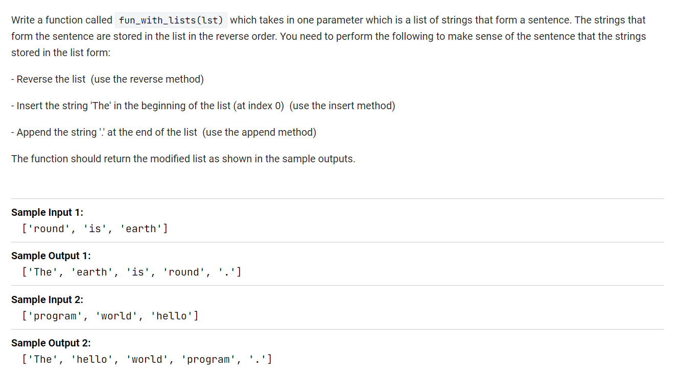 Solved Write a function called fun_with_lists(1st) which | Chegg.com