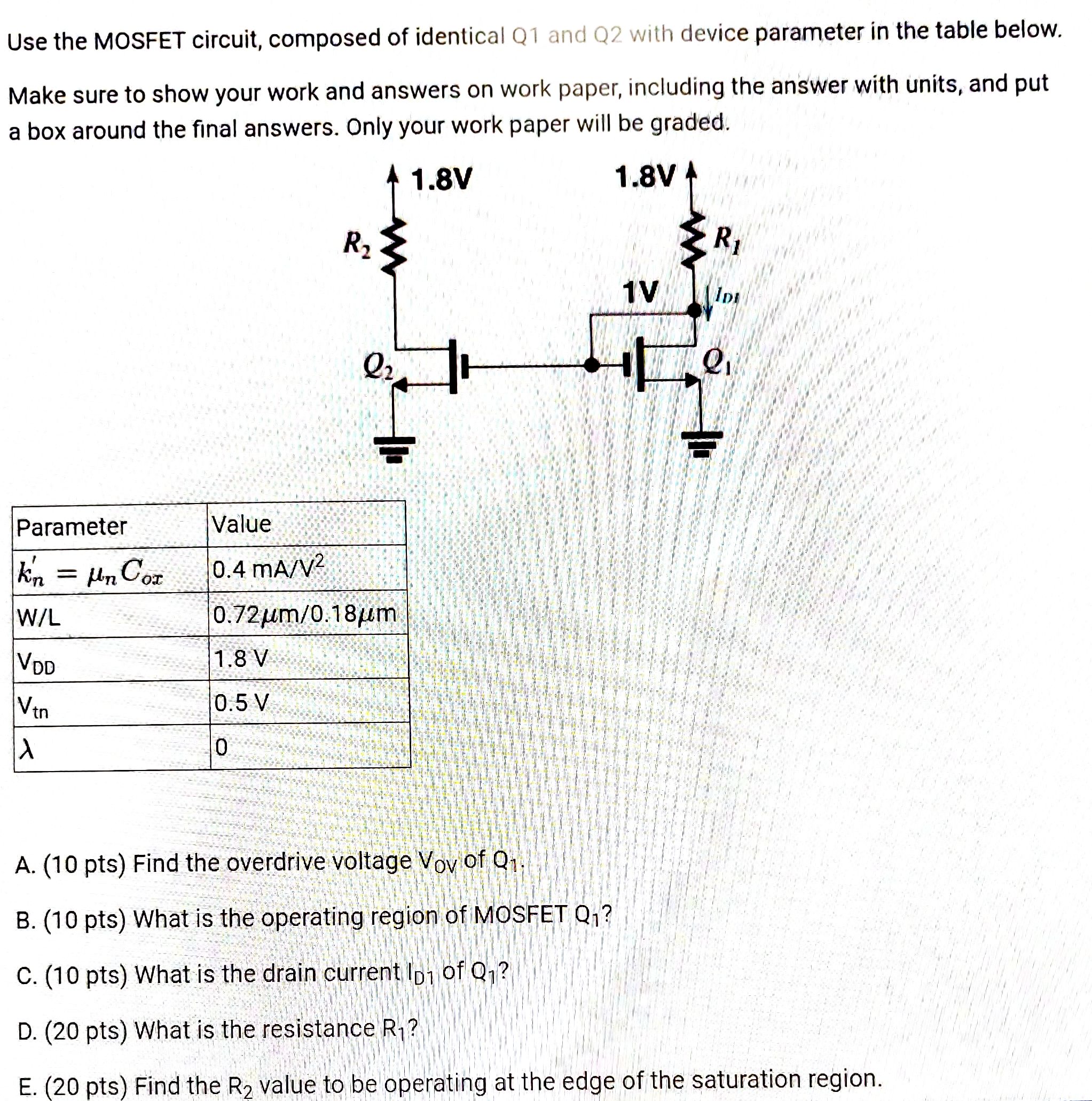 Solved Use the MOSFET circuit, composed of identical Q1 and | Chegg.com