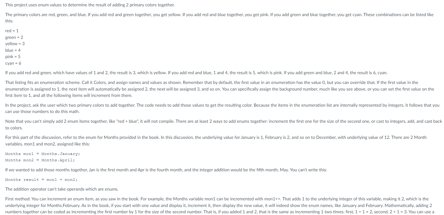 Solved This project uses enum values to determine the result | Chegg.com
