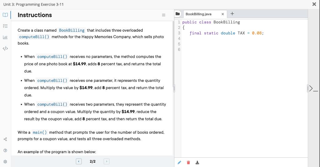 Solved Create a class named BookBilling that includes three | Chegg.com