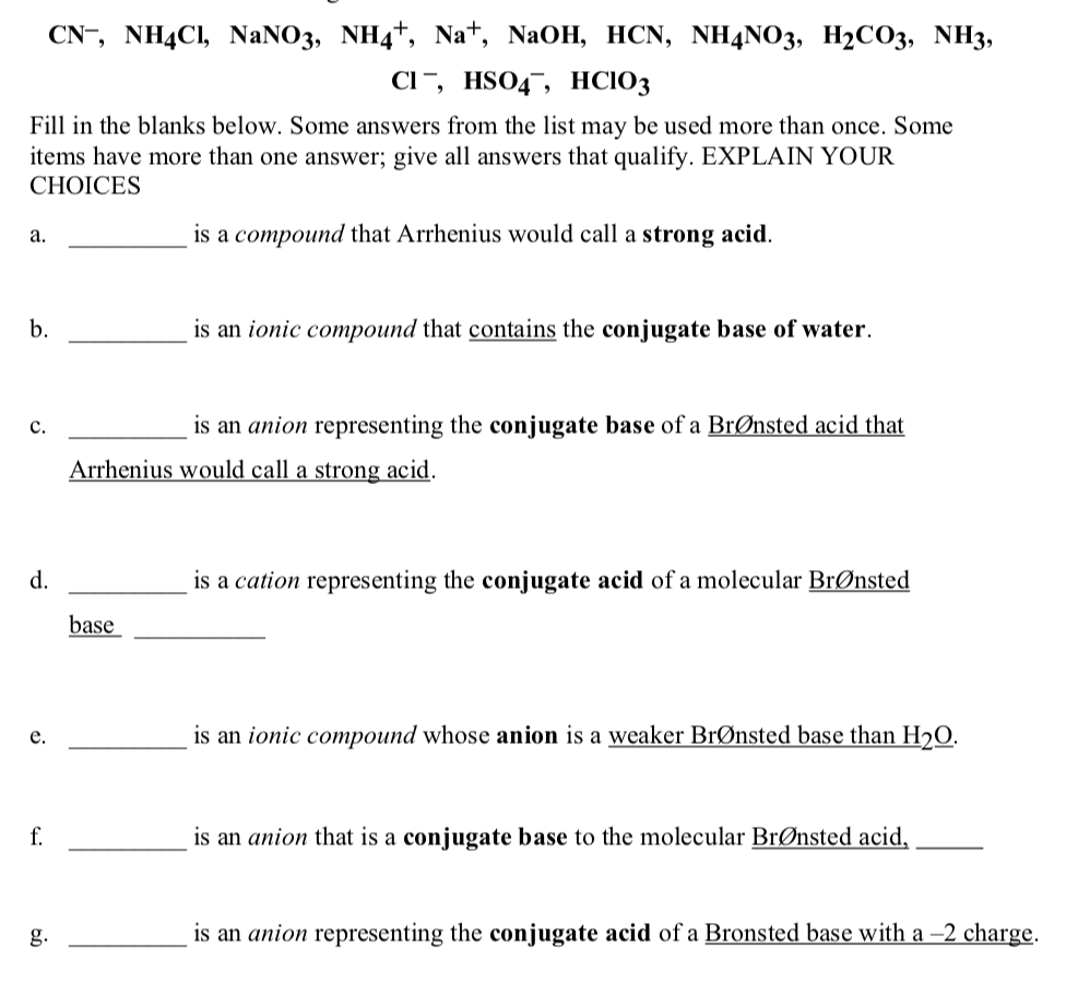 Solved CN-, NH4Cl, NaNO3, NH4+, Na+, NaOH, HCN, NH4NO3, | Chegg.com