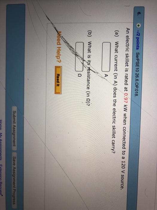Solved 6. -2 points SerPSE10 26.6.OP.018 An electric skillet | Chegg.com