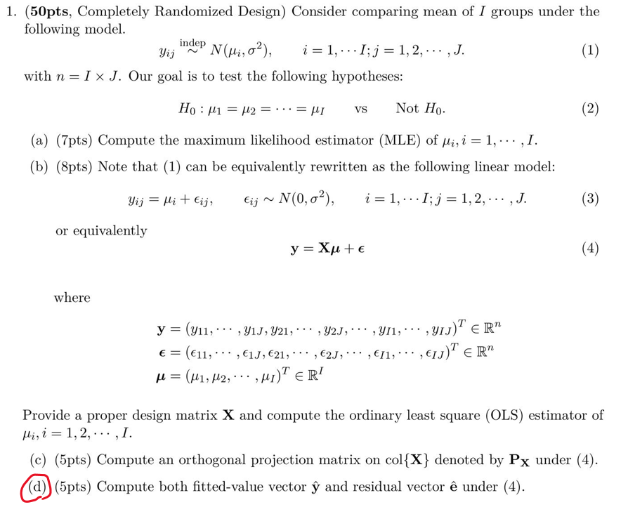 1. (50pts, Completely Randomized Design) Consider | Chegg.com