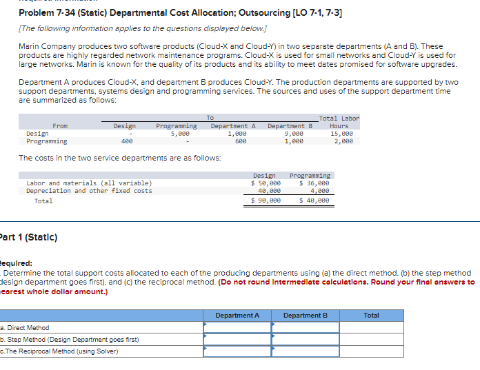 Solved Problem 7.34 (Static) Departmental Cost Allocation; | Chegg.com