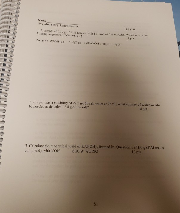 Solved Name Prelaboratory Assignment 9 (25 pts) 1. A sample | Chegg.com