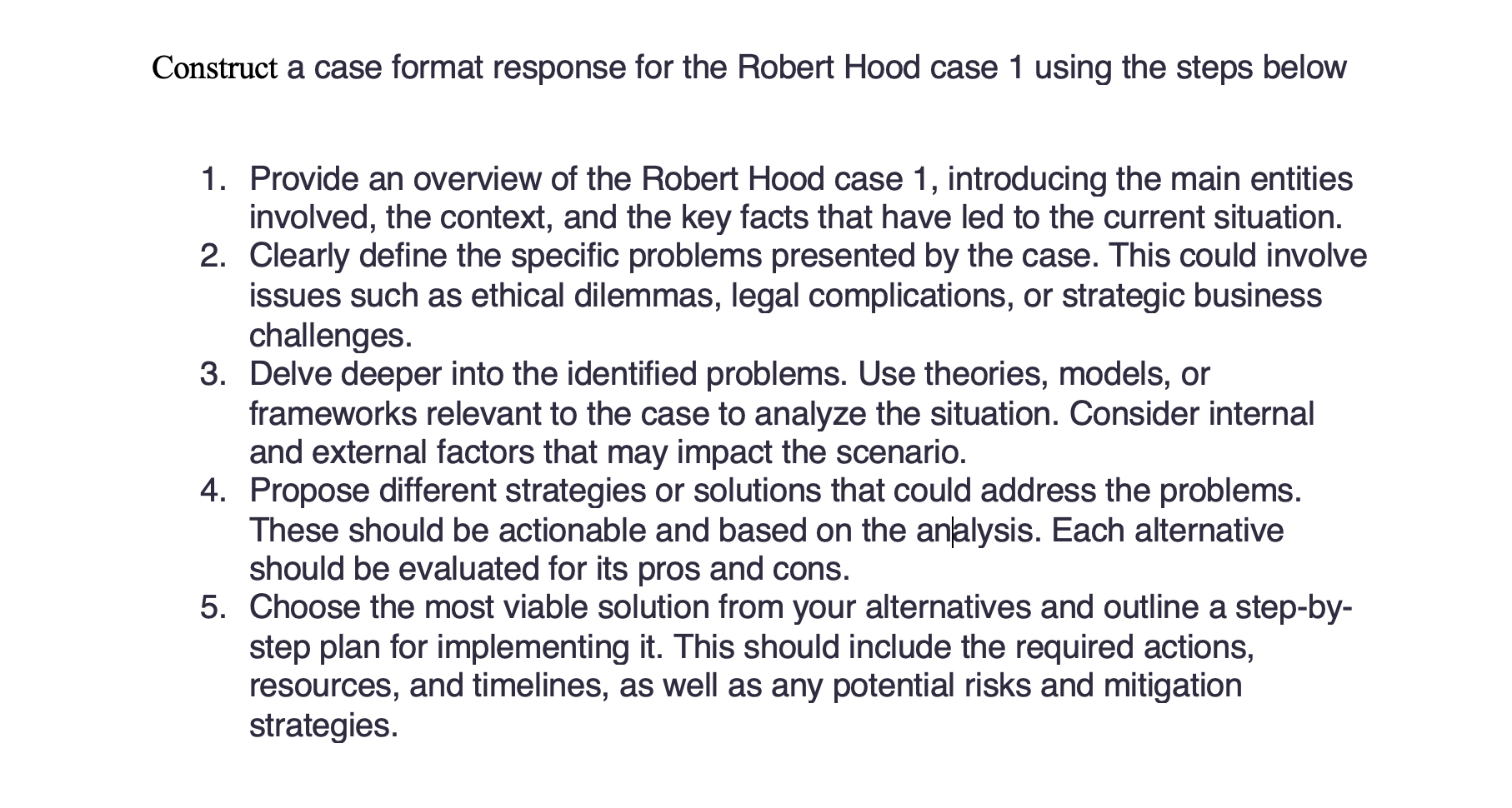 Solved Construct a case format response for the Robert Hood | Chegg.com
