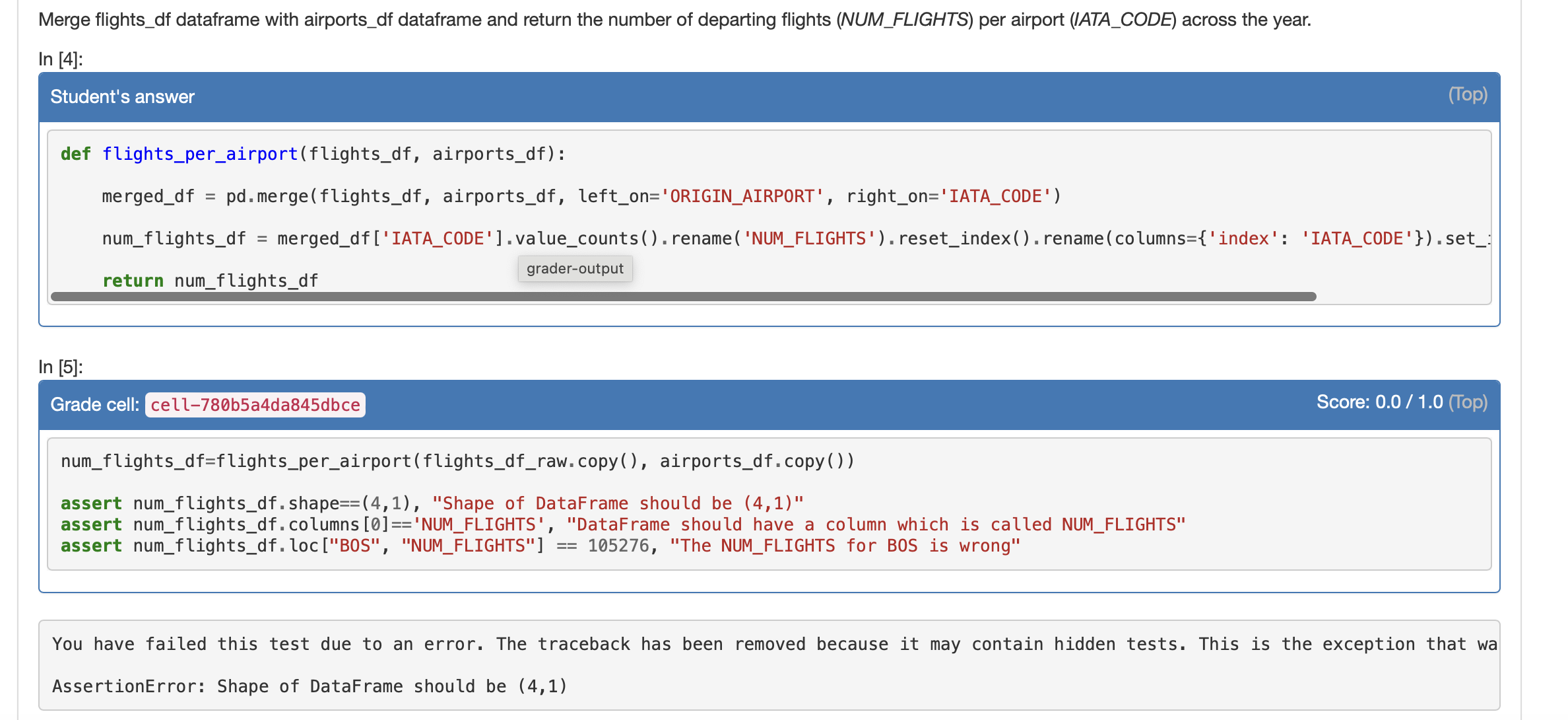 Solved Merge flights_df dataframe with airports_df dataframe | Chegg.com