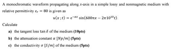 A monochromatic waveform propagating along x-axis in | Chegg.com