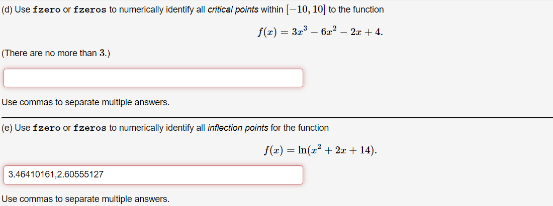Solved D Use Fzero Or Fzeros To Numerically Identify All 
