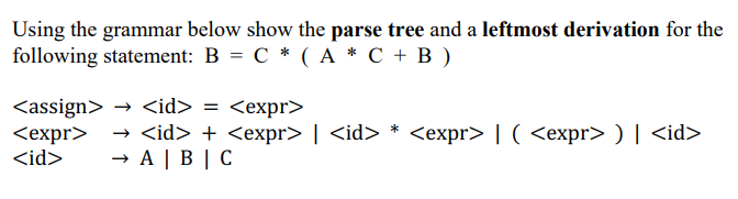 Solved Using the grammar below show the parse tree and a | Chegg.com