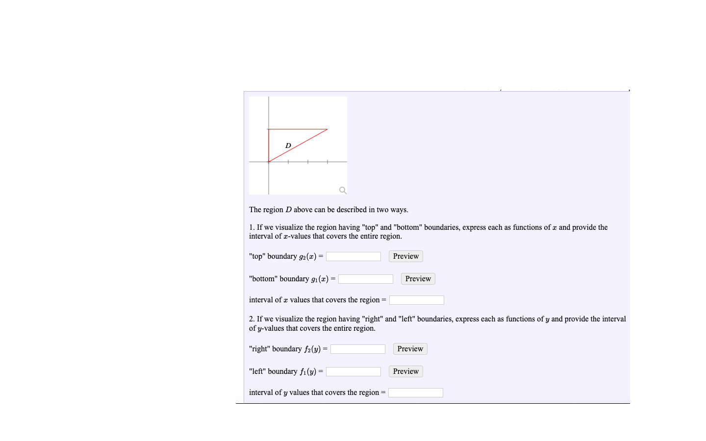 Solved The region D above can be described in two ways. 1. | Chegg.com