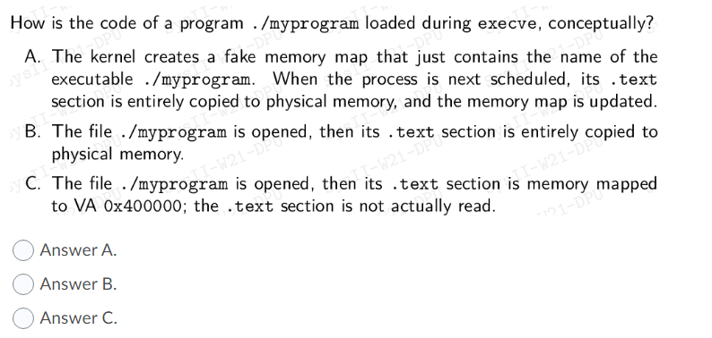 Solved sode of a program ./myprogram loaded during execve, | Chegg.com