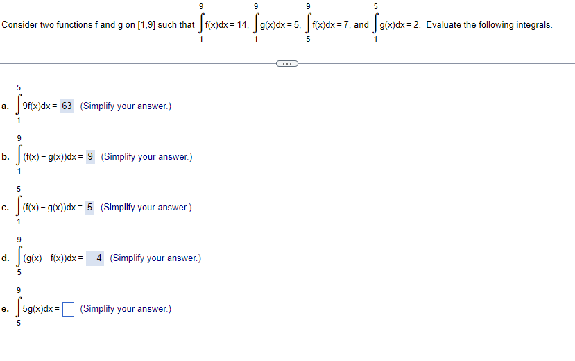Solved Consider two functions f and g on [1,9] such that | Chegg.com